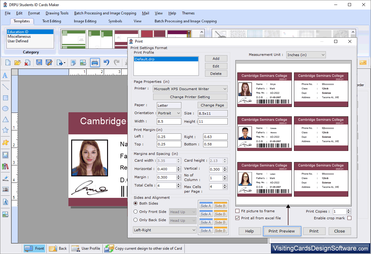 Student ID Card Design Software creates customized student ID cards